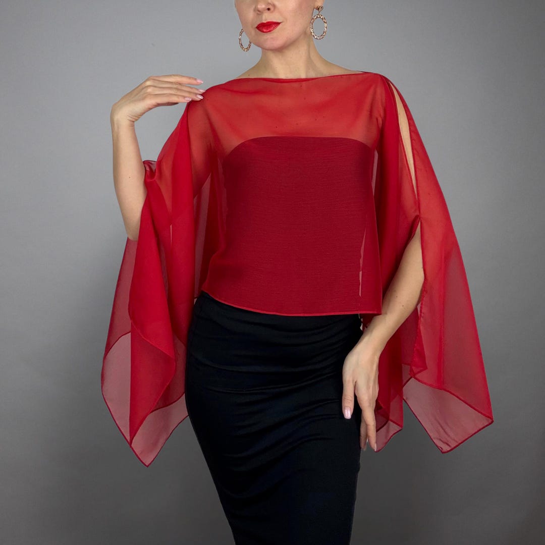 Red Chiffon Capelet Red Wrap Red Shrug Red Wedding Cape Red Sheer Wrap ...