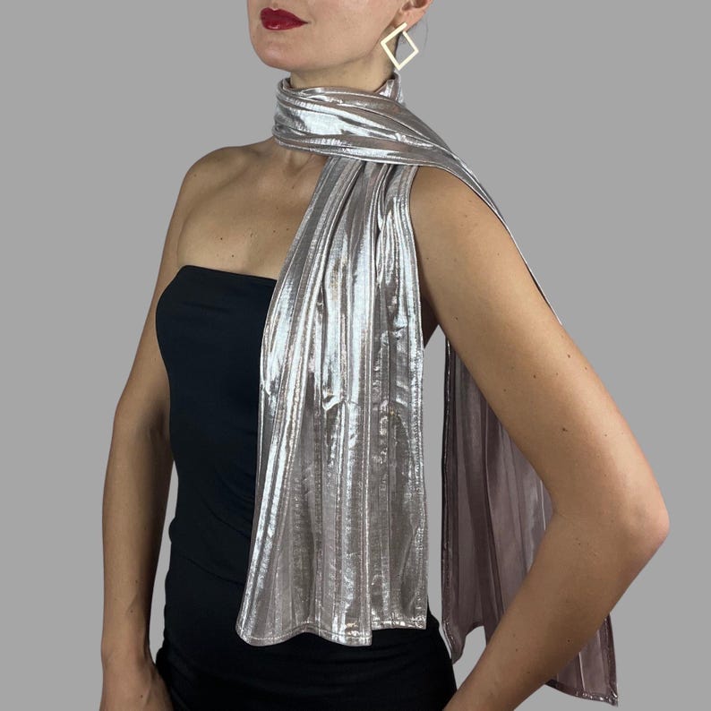 Luxury Soft Viscose Silver Metallic Neck Scarf Silver Tie ,party Neck ...