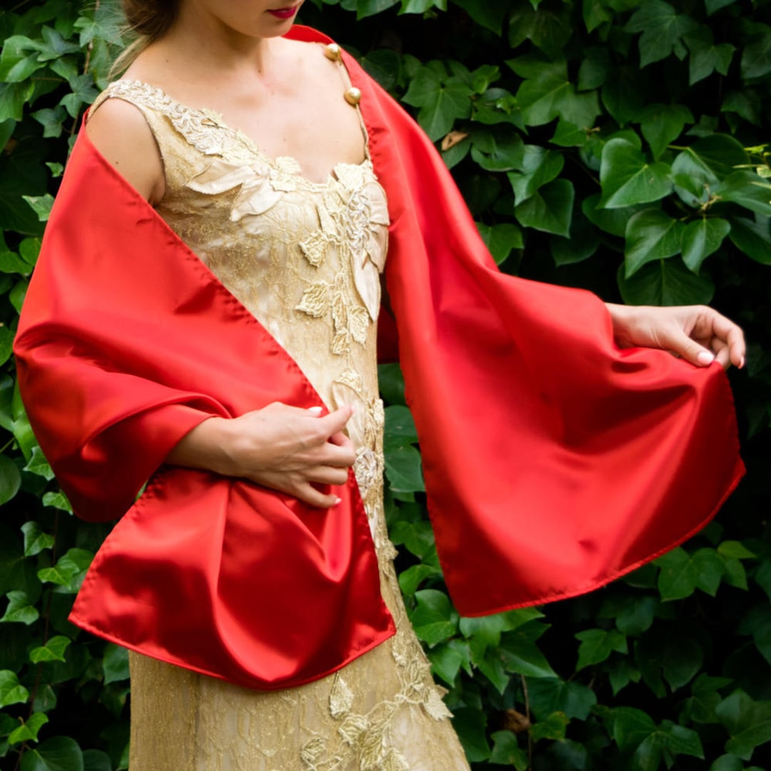 Red Satin Scarf Red Wrap Red Shawl Wedding Shrug Scarlet Red Satin Wrap ...