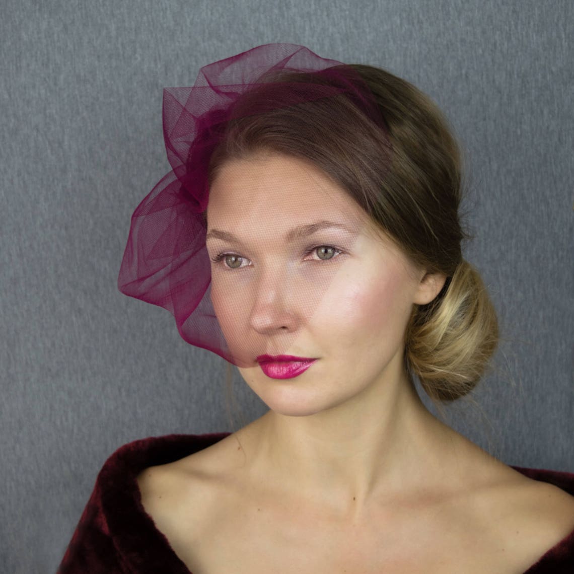 Burgundy Birdcage Veil / Russian Veil / Elegant Simple and | Etsy