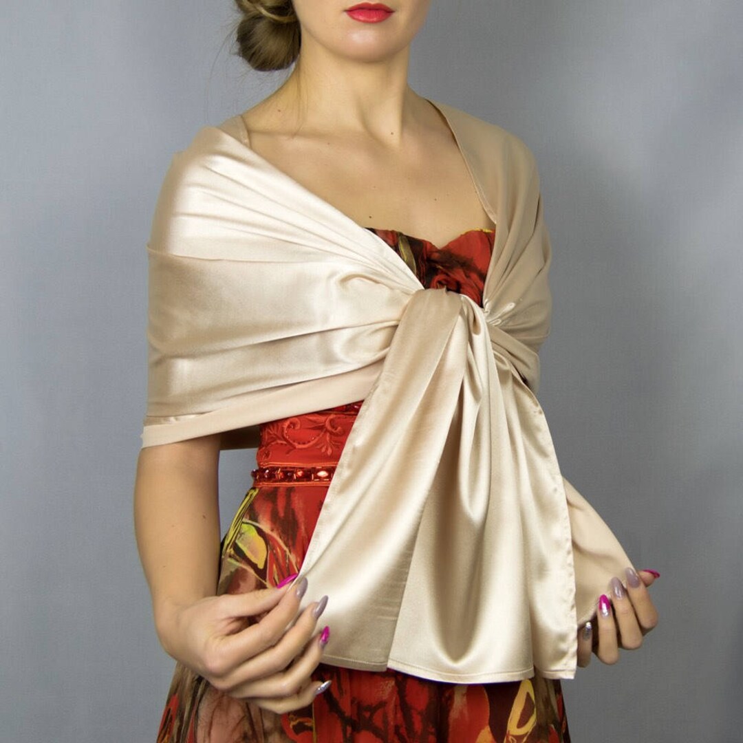 Beige Satin Scarf Beige Wrap Beige Shawl Wedding Shrug Cream Satin Wrap ...