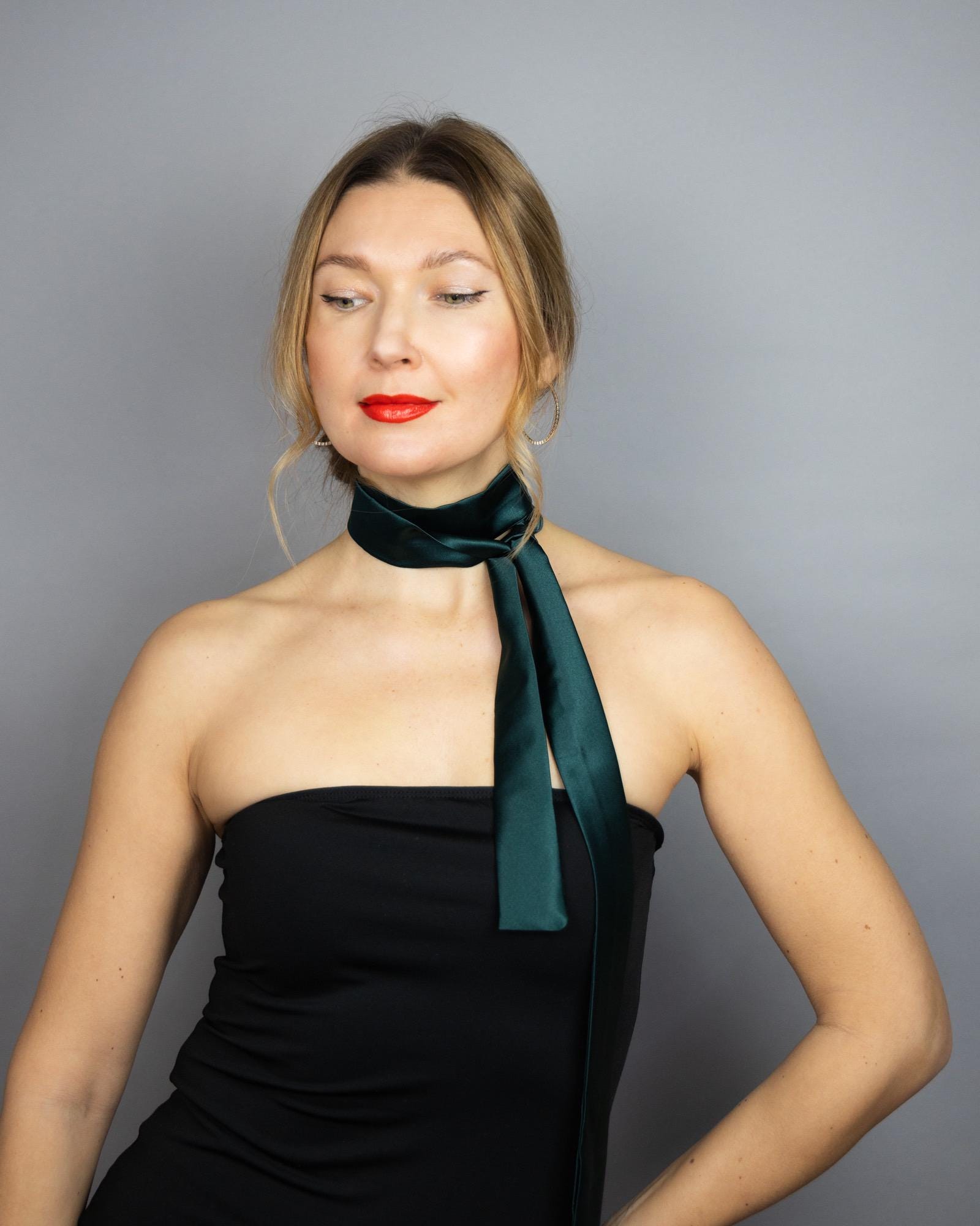 Red Scarf Red Satin Choker Scarf Red Scarf Neck Tie Women Accessories ...