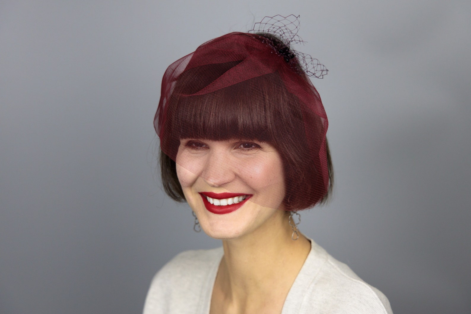 Burgundy Birdcage Veil / Russian Veil / Elegant Simple and - Etsy