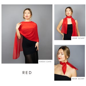 Neck Scarf Red Chiffon Scarf Red Neck Tie Red Women Scarf Red Square ...