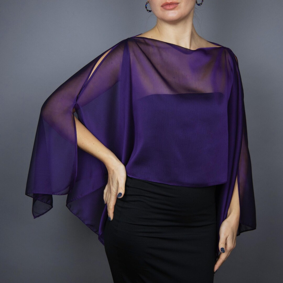 Violet Chiffon Capelet Wrap Shrug, Evening Shrug, Shoulder Cape, Woman ...