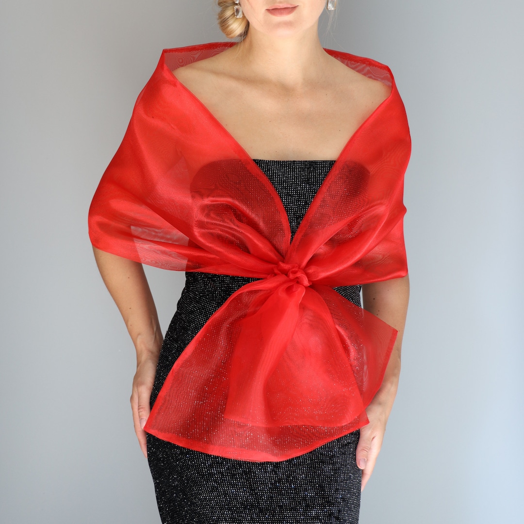 Red Organza Wrap Red Pull Through Wrap Red Shawl Red Bridesmaid Shawl ...