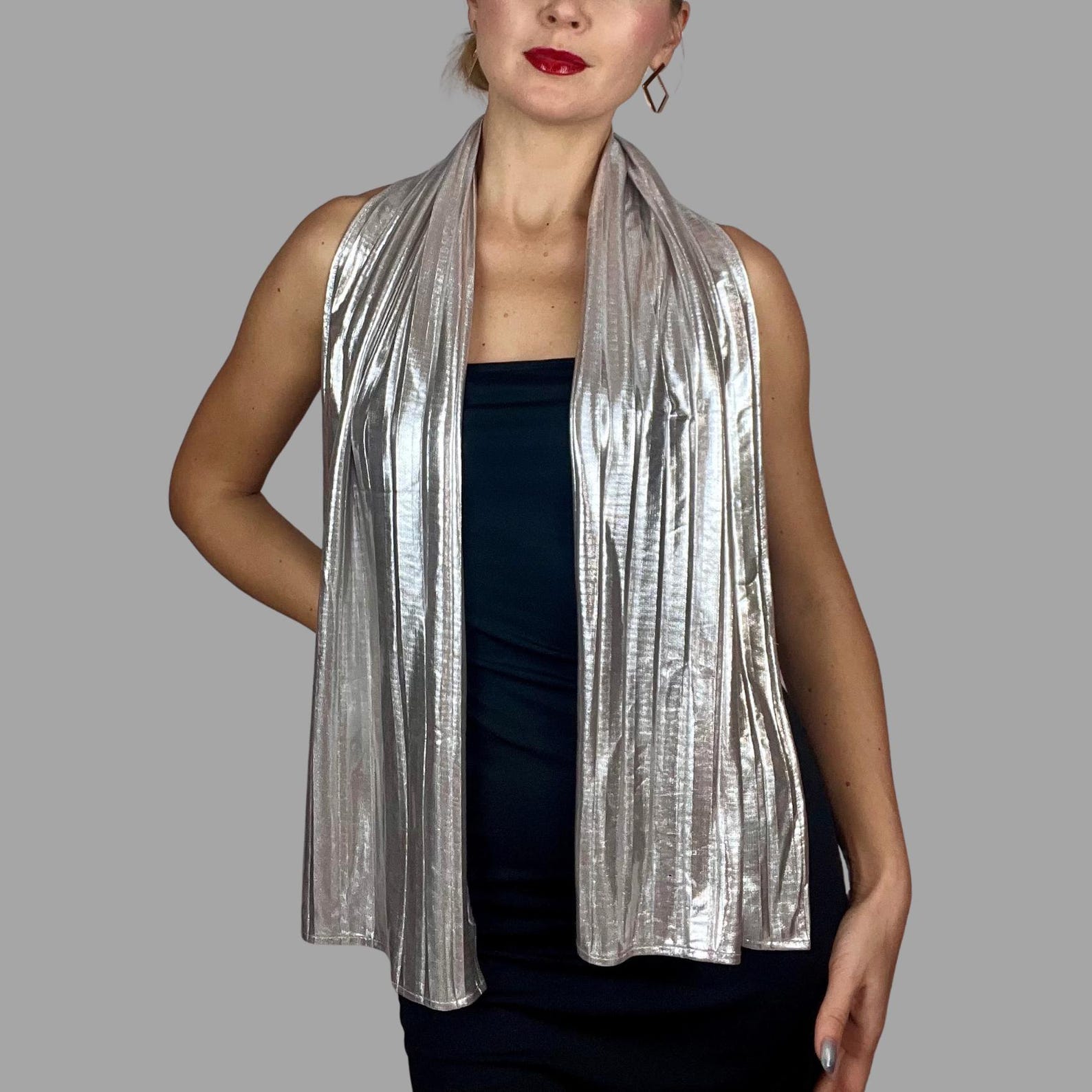 Luxury Soft Viscose Silver Metallic Neck Scarf Silver Tie ,party Neck ...