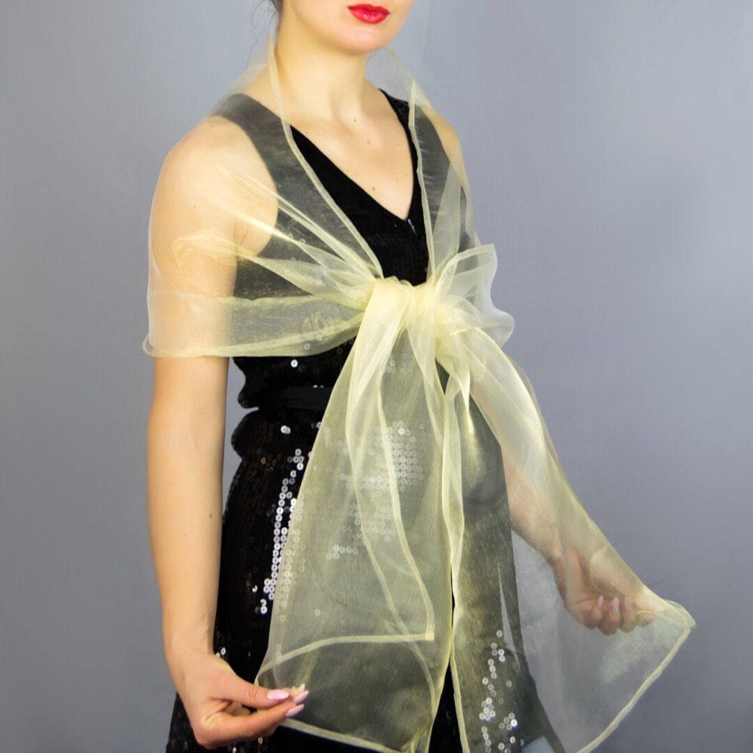 Organza Light Golden Gold Color Wrap Shawl Bolero Winter Wedding Shrug ...