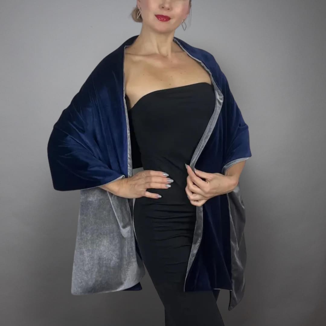 Velvet Wrap Velvet Shawl Velvet Two Tone Shrug Navy Blue Velvet Grey ...