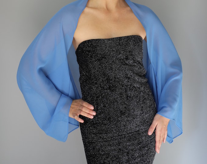 Light Blue Chiffon Long Flared Sleeve Bolero/shrug/jacket With Satin ...
