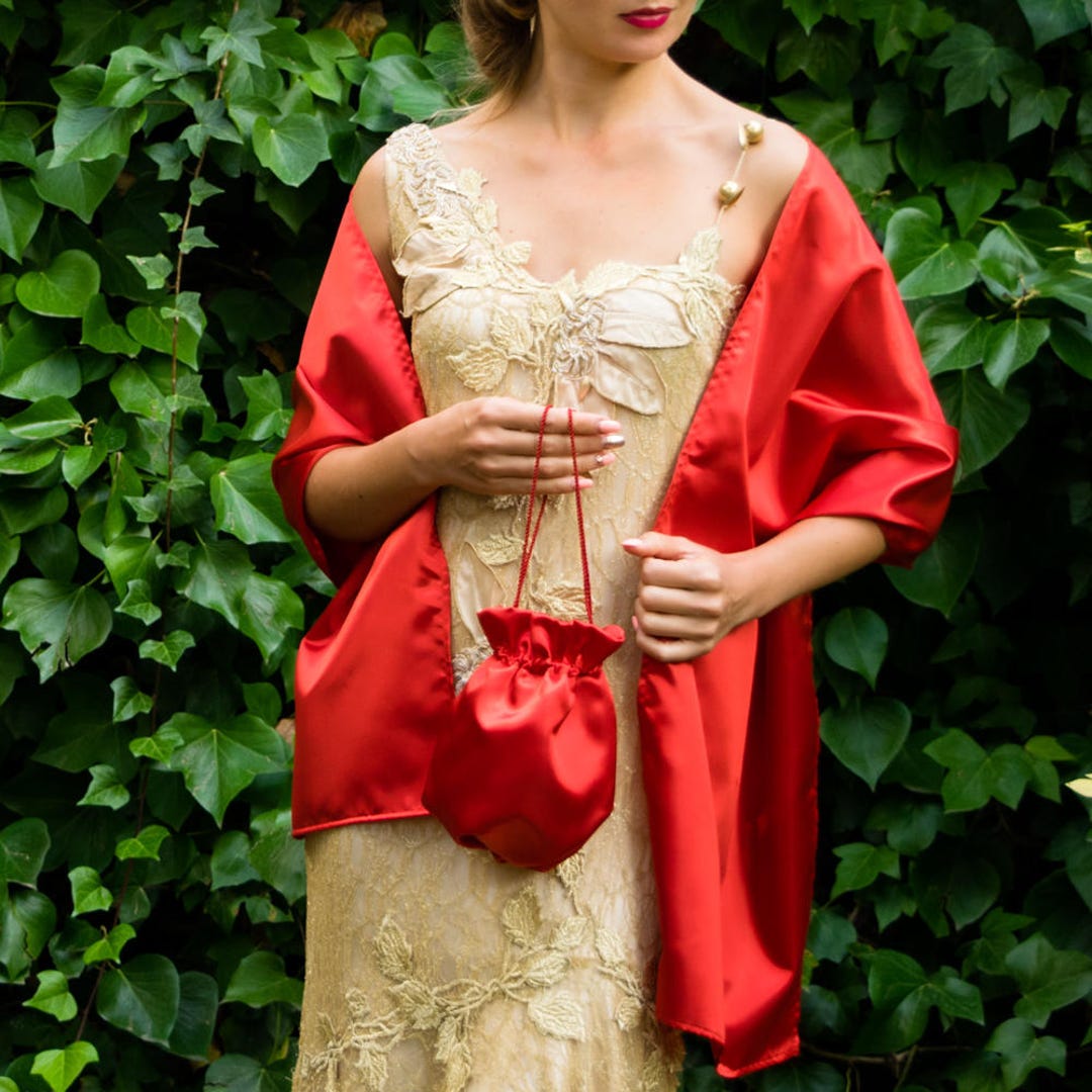 Satin Wrap + Purse Bag / Shawl Bolero Winter Wedding Shrug Elegant ...