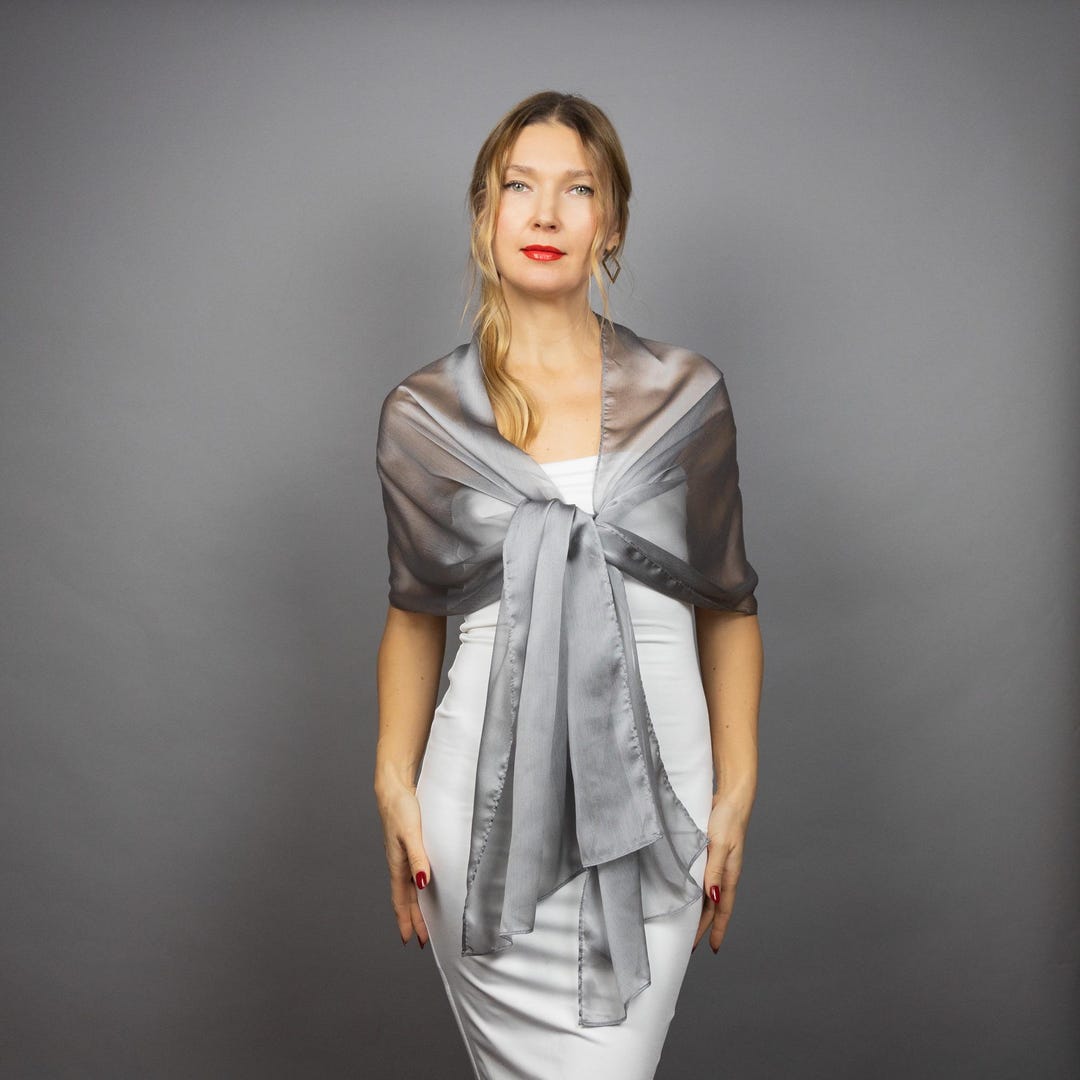 Sheer Grey Wrap Silver Shawl Silver Scarf Silver Grey Wrap Silver Grey ...