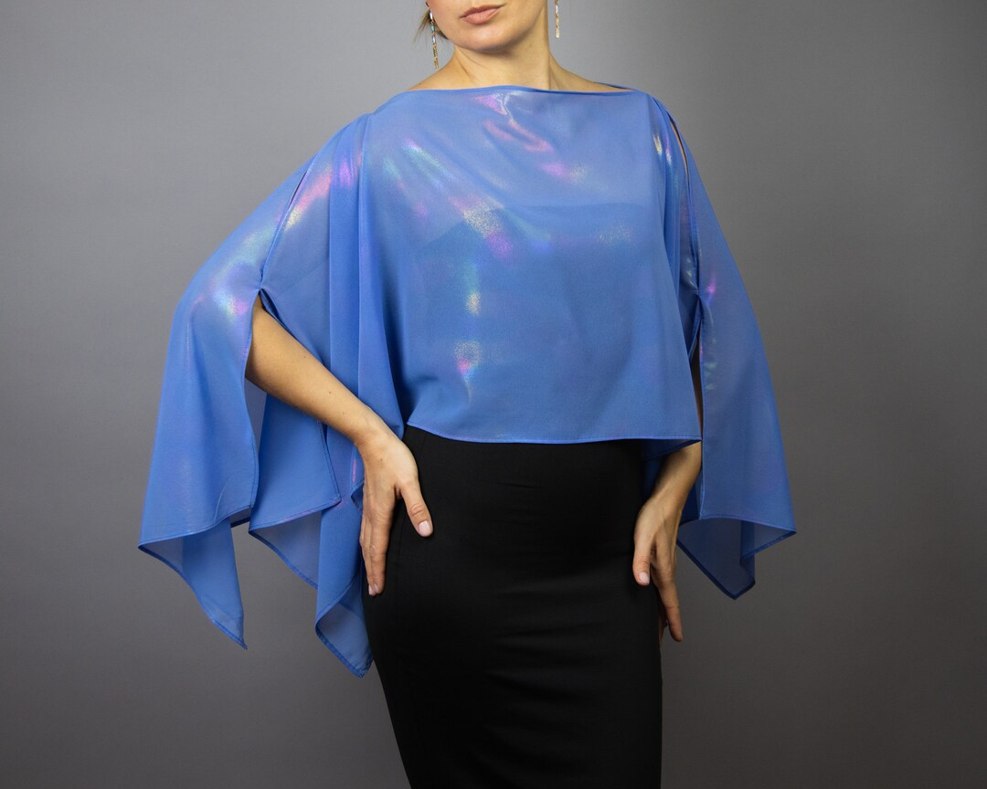 Light Blue Capelet Sparkly Blouse Chiffon Capelet Wrap Shawl Wedding ...