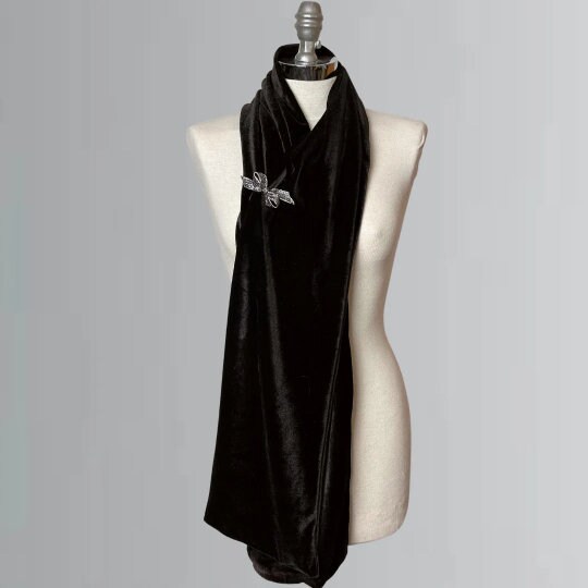 Velour/velvet Neck Scarf Winter Scarf Elegant Accessory 160 Cm Navy ...