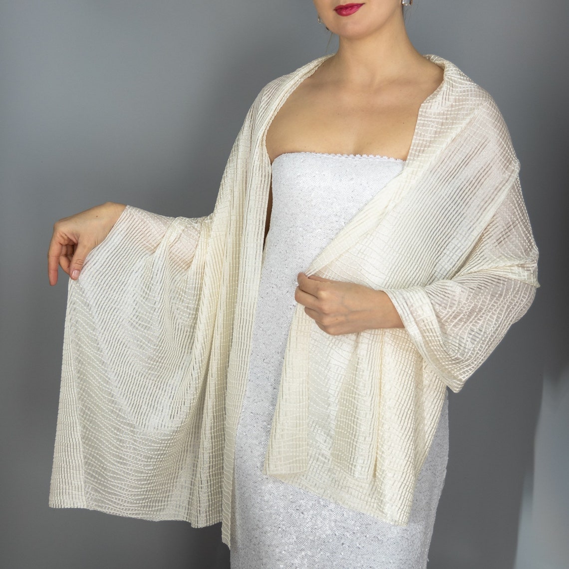 Luxury Ivory Cream Stretch Wrap Shawl Bolero Shrug Wedding | Etsy