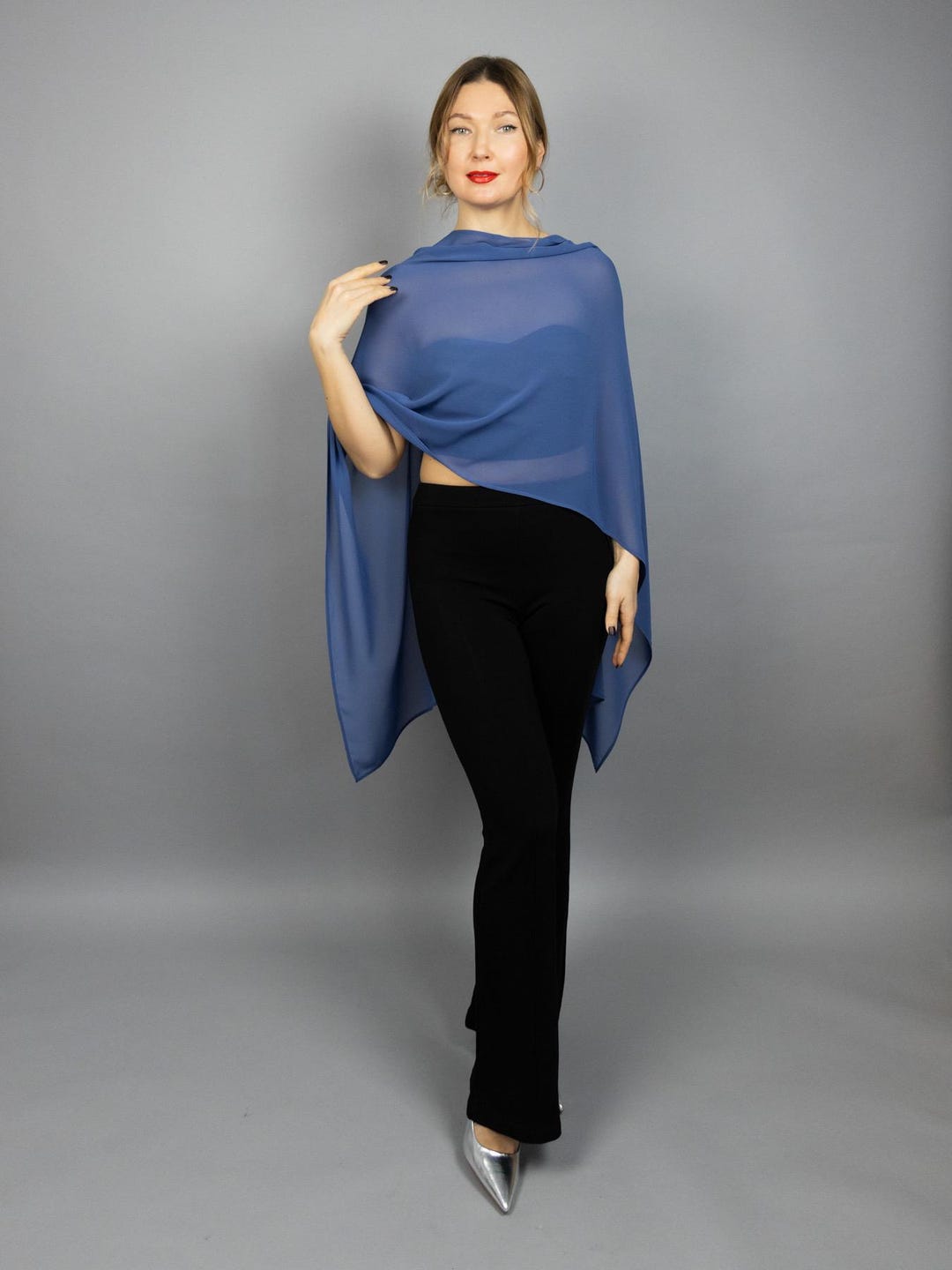 Blue Capelet Blue Grey Shrug Blue Greek Style Wrap Sheer Greek Cape ...