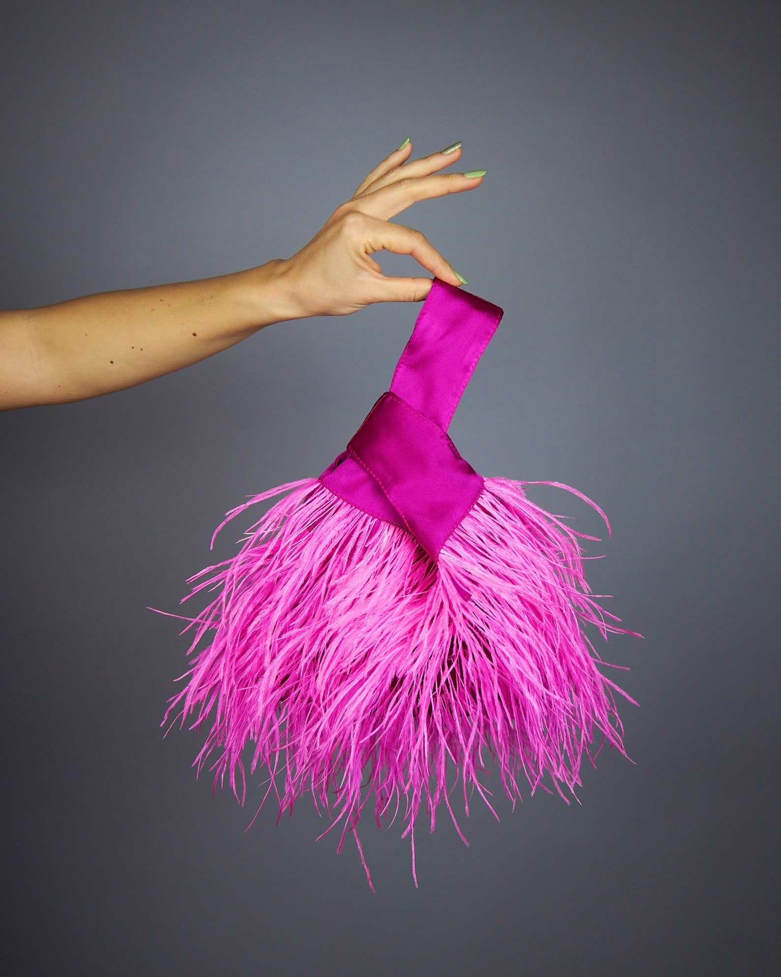 Fuchsia Japanese Knot Bag Feathers Purse Pink Clutch Fuchsia Feathers ...