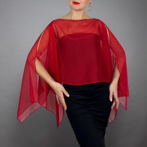 Red Chiffon Capelet Red Wrap Red Shrug Red Wedding Cape Red Sheer Wrap ...