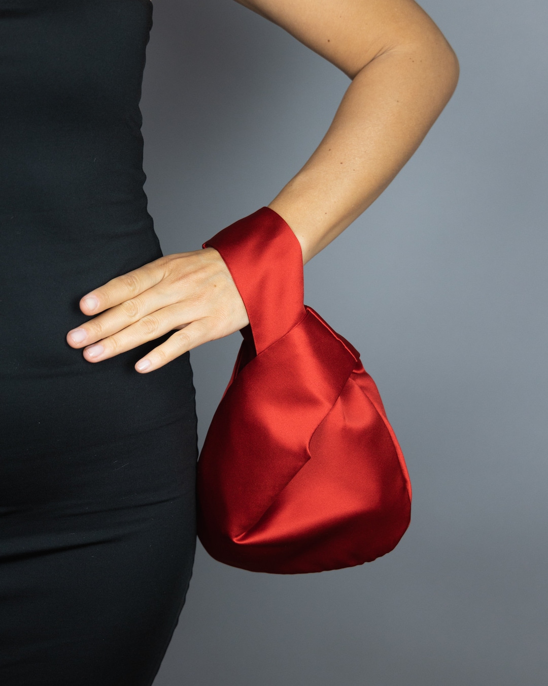 Japanese Knot Satin Bag Purse Red Wedding, Red Party Clutch, Red ...