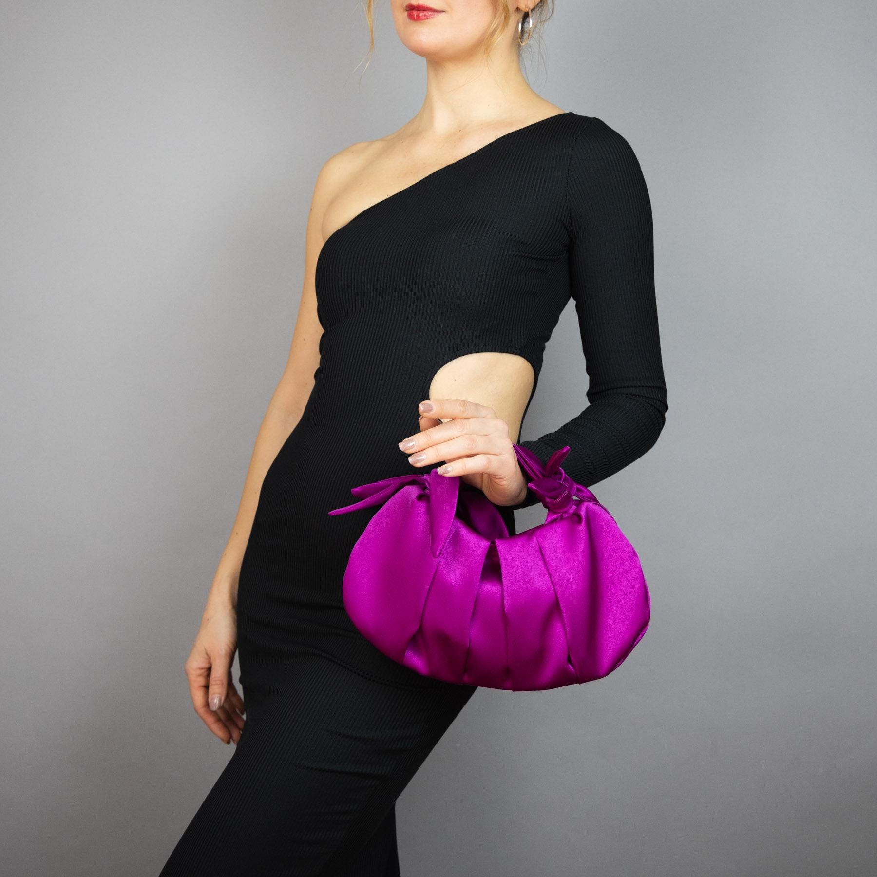 Fuchsia Bag Japanese Knot Bag Fuchsia Satin, Party Bag, Prom Bag ...
