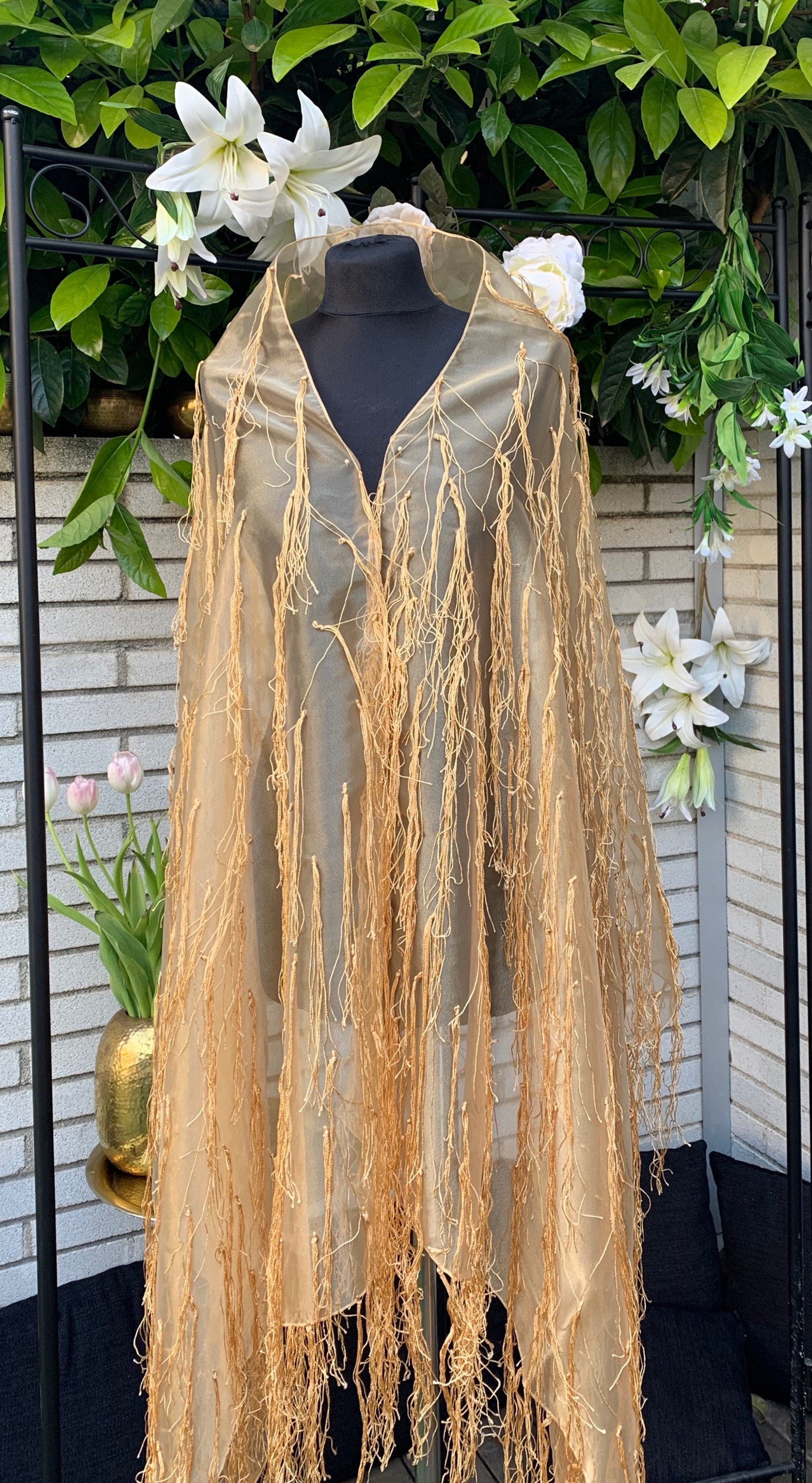 Organza light golden gold color wrap shawl bolero Winter | Etsy
