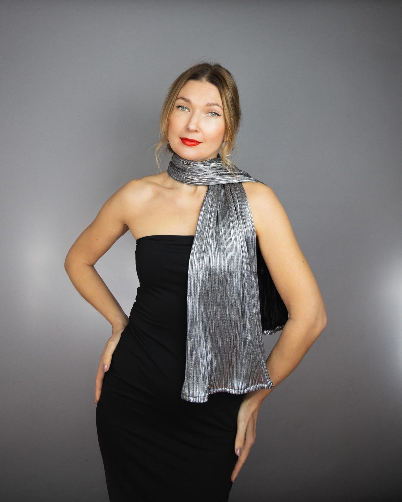 Luxury Soft Viscose Silver Metallic Neck Scarf Silver Tie ,party Neck ...