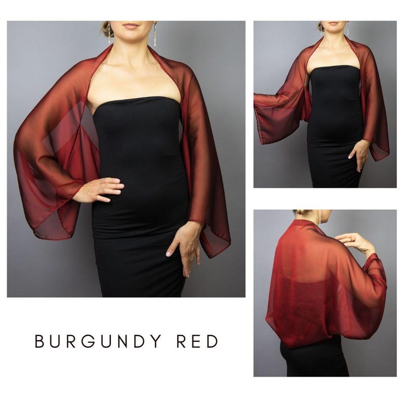 Burgundy Red Chiffon Wrap Shawl Bolero Sleeves Bridesmaids Wedding ...