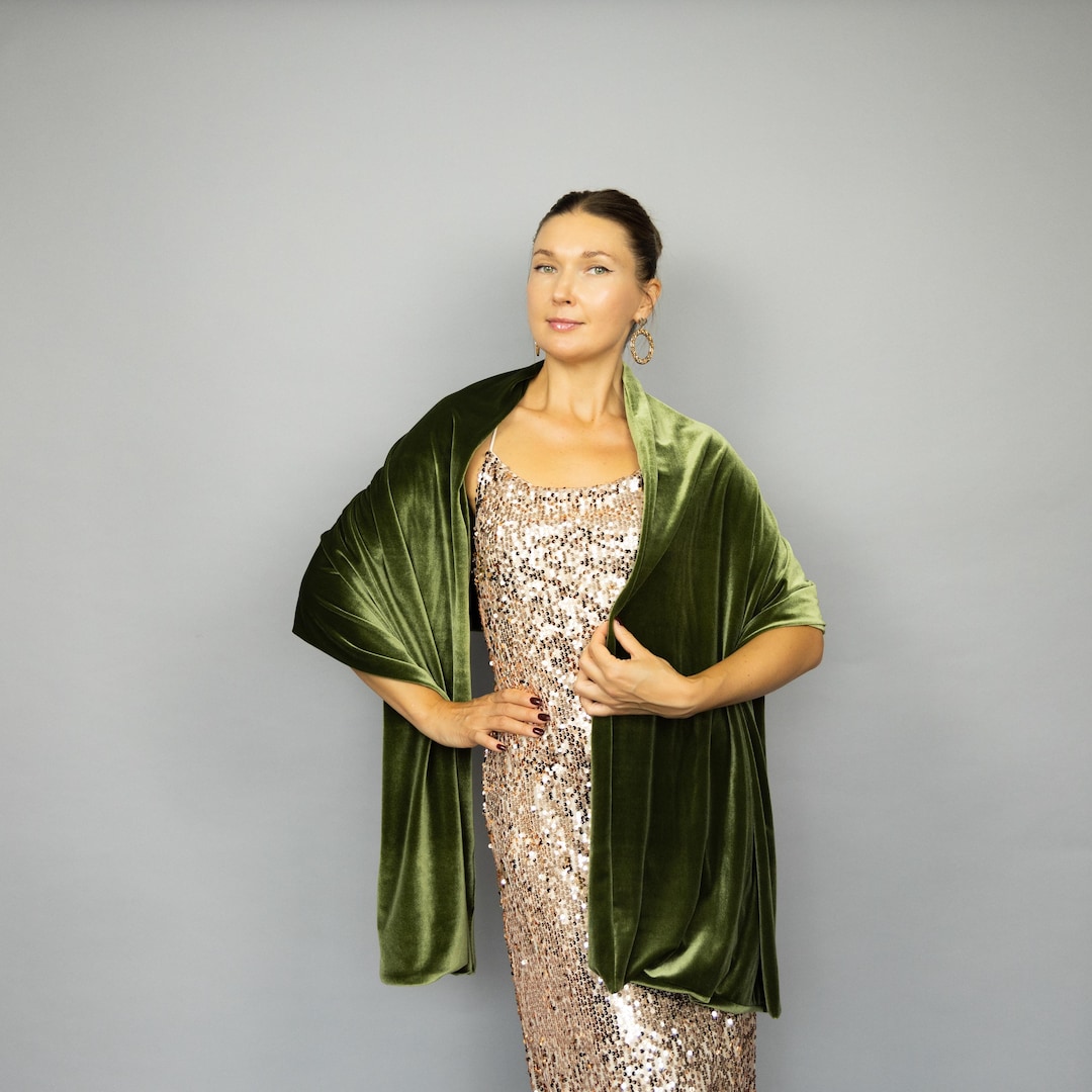 Olive Velvet Wrap Olive Green Shawl Olive Winter Shawl Olive Shrug ...