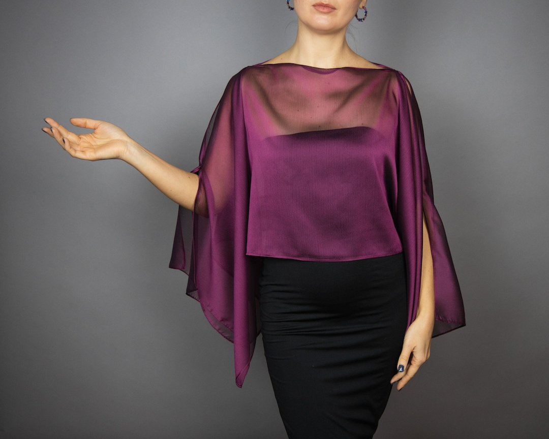 Grape Chiffon Wrap Bolero Capelet Wedding or Evening Shrug Purple Grape ...
