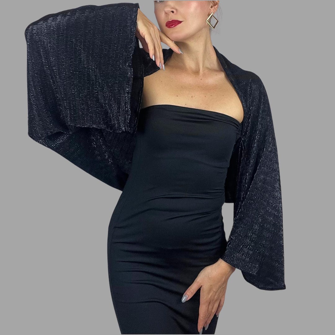 Black or Gray Stretch Capelet Wrap Shrug Sleeves Bolero , Soft Black or ...