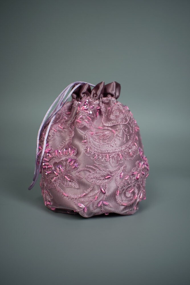 Gorgeous Lace Embroidered Bag Purse Wristlet Mauve Pink Money Bag ...