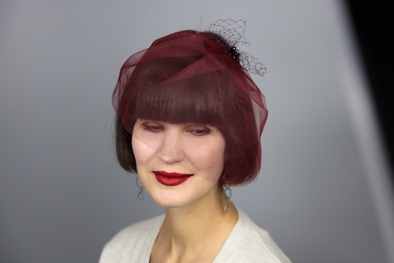 Burgundy Birdcage Veil / Russian Veil / Elegant Simple and - Etsy