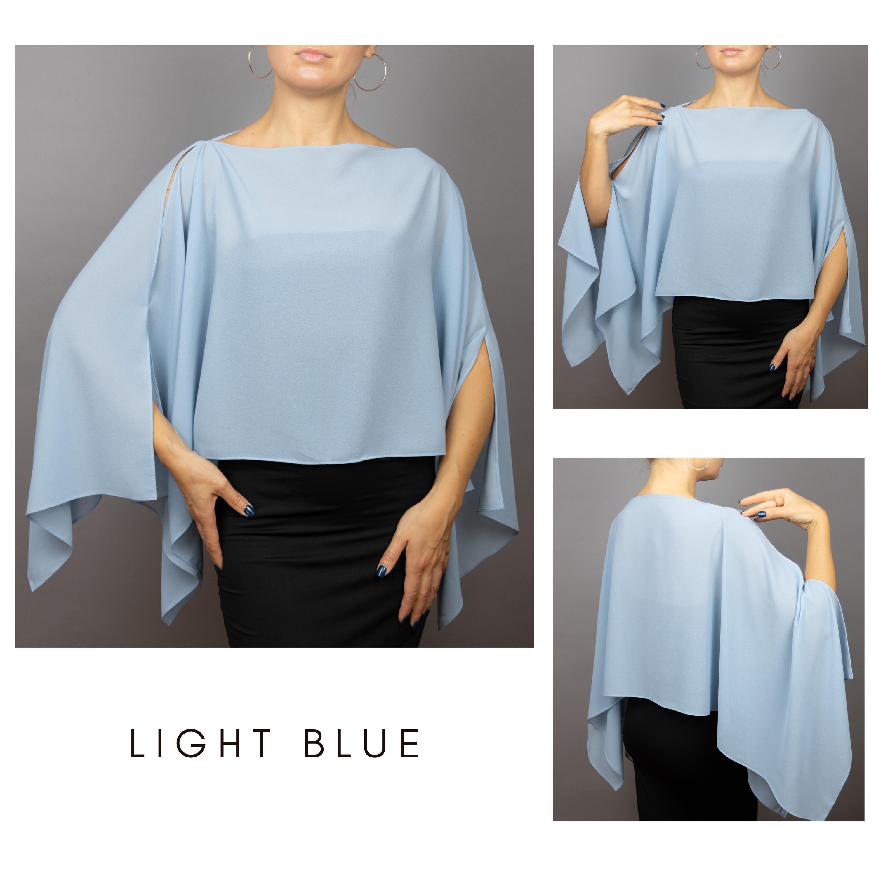 Light Blue Chiffon Wrap Bolero Capelet Wedding Shrug Elegant Accessory ...