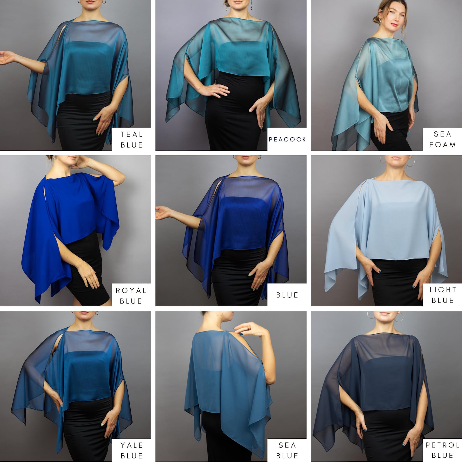 Light Blue Chiffon Wrap Bolero Capelet Wedding Shrug Elegant Accessory ...