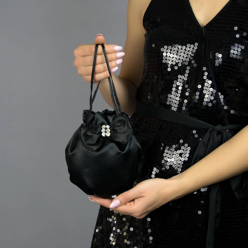 Elegant black satin bag purse black for your wedding | Etsy