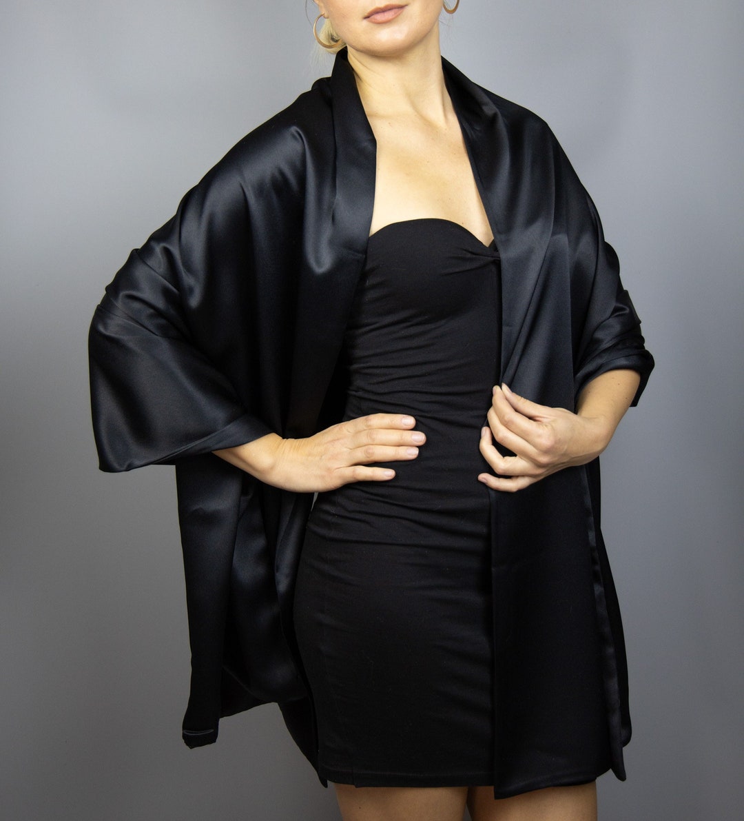 Luxury Double Sided Black Satin Shawl Wrap Shrug Wedding Dress, Luxury ...