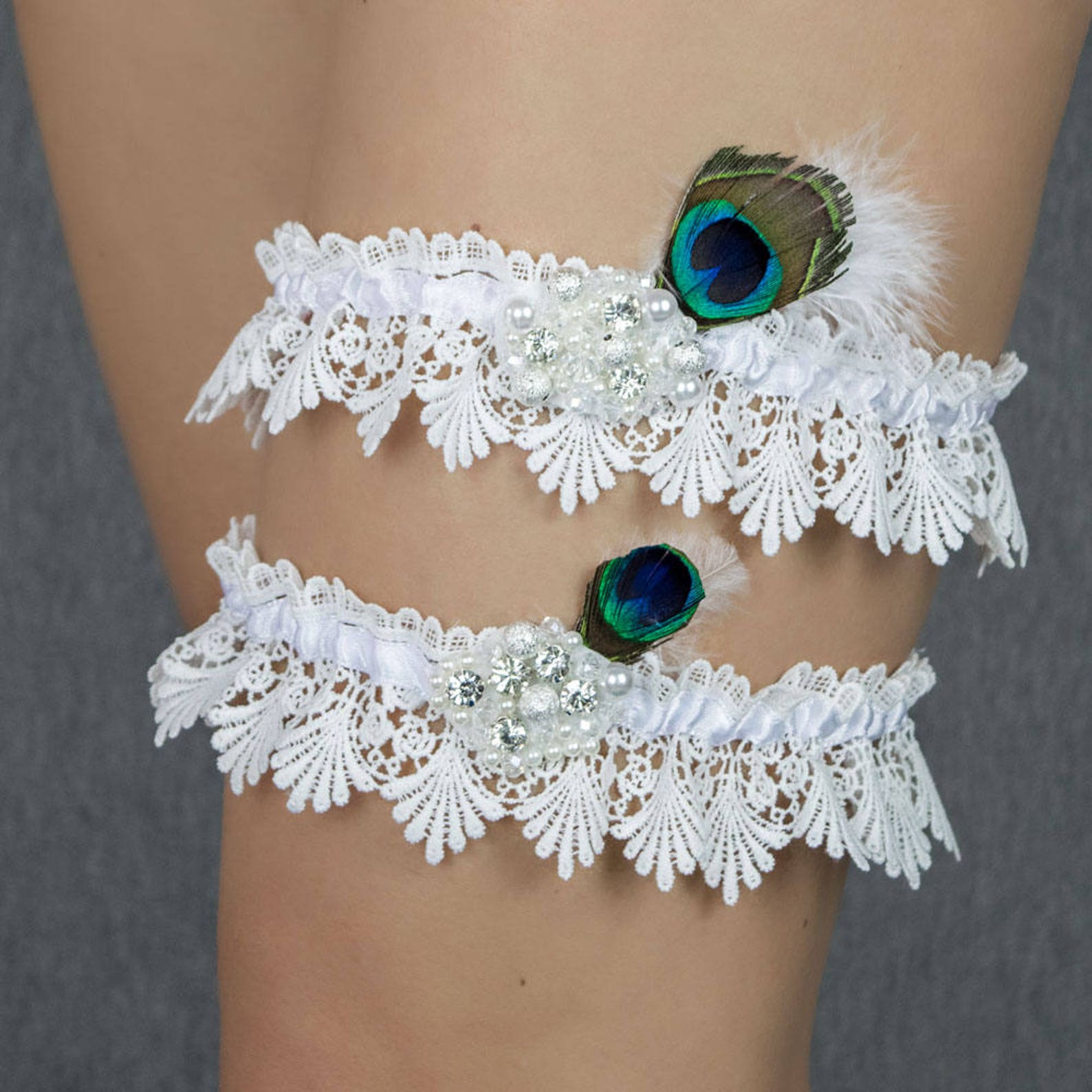 Cotton Lace Garter SET White Light Blue Wedding Pearls - Etsy