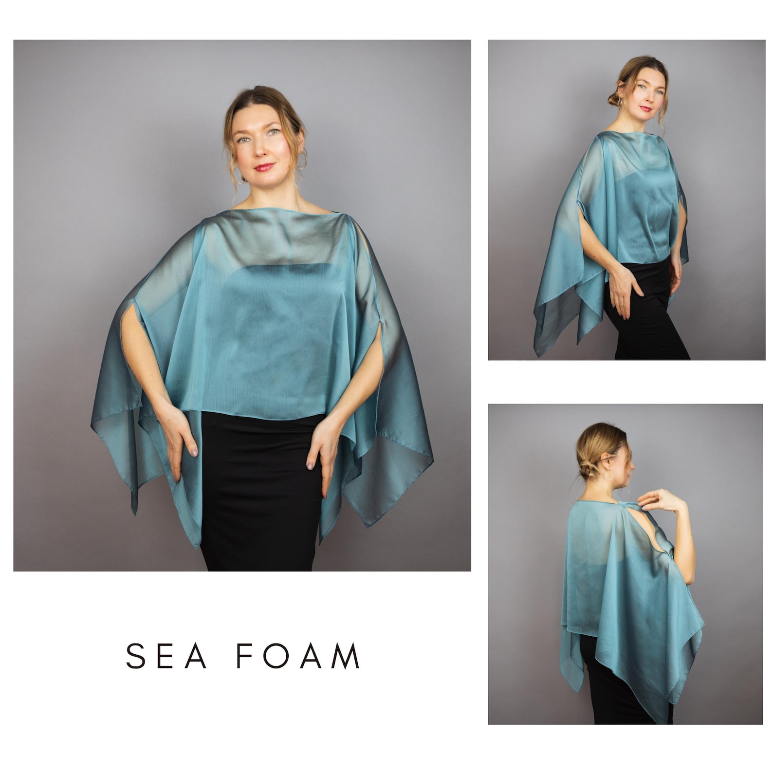 Light Blue Chiffon Wrap Bolero Capelet Wedding Shrug Elegant Accessory ...