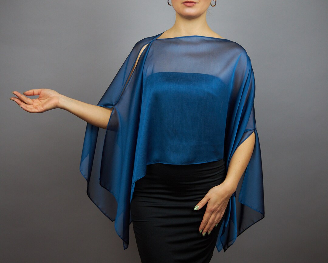 Yale Blue Chiffon Capelet Shrug Wedding or Evening Shrug Elegant ...