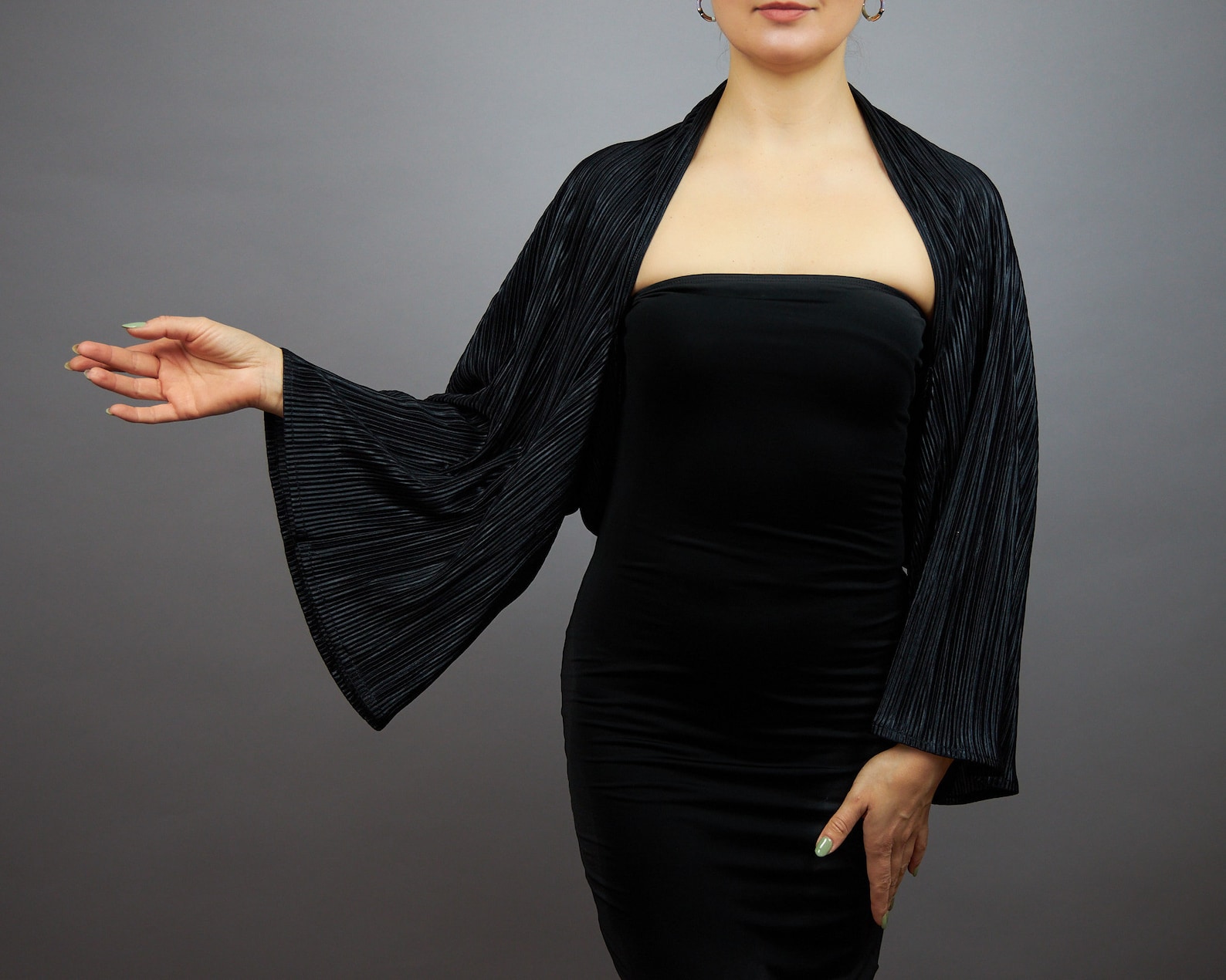Black or Gray Stretch Capelet Wrap Shrug Sleeves Bolero Evening Outfit ...