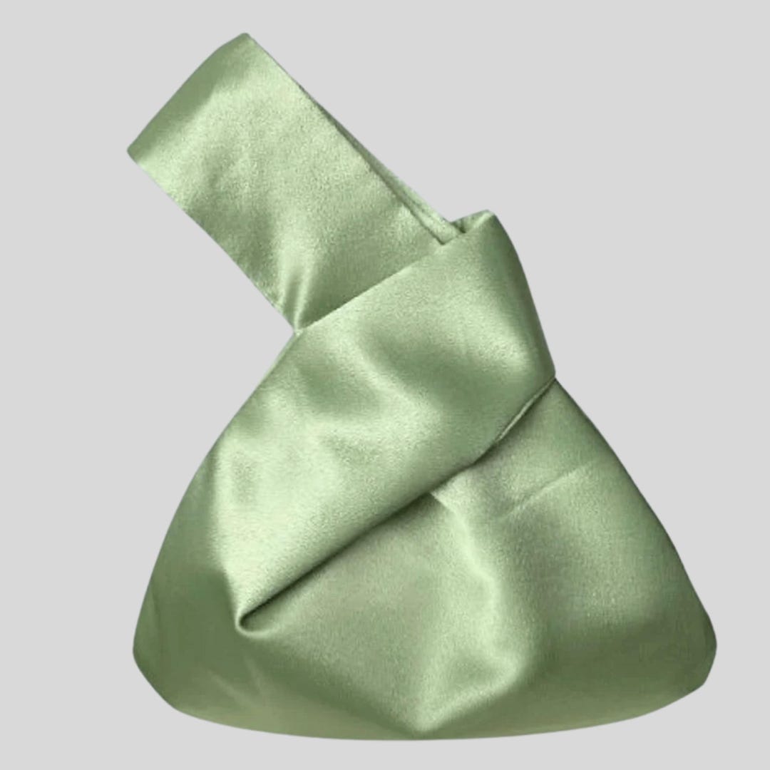 Japanese Knot Bag Purse Clutch Light Green Satin Wedding, Party ...