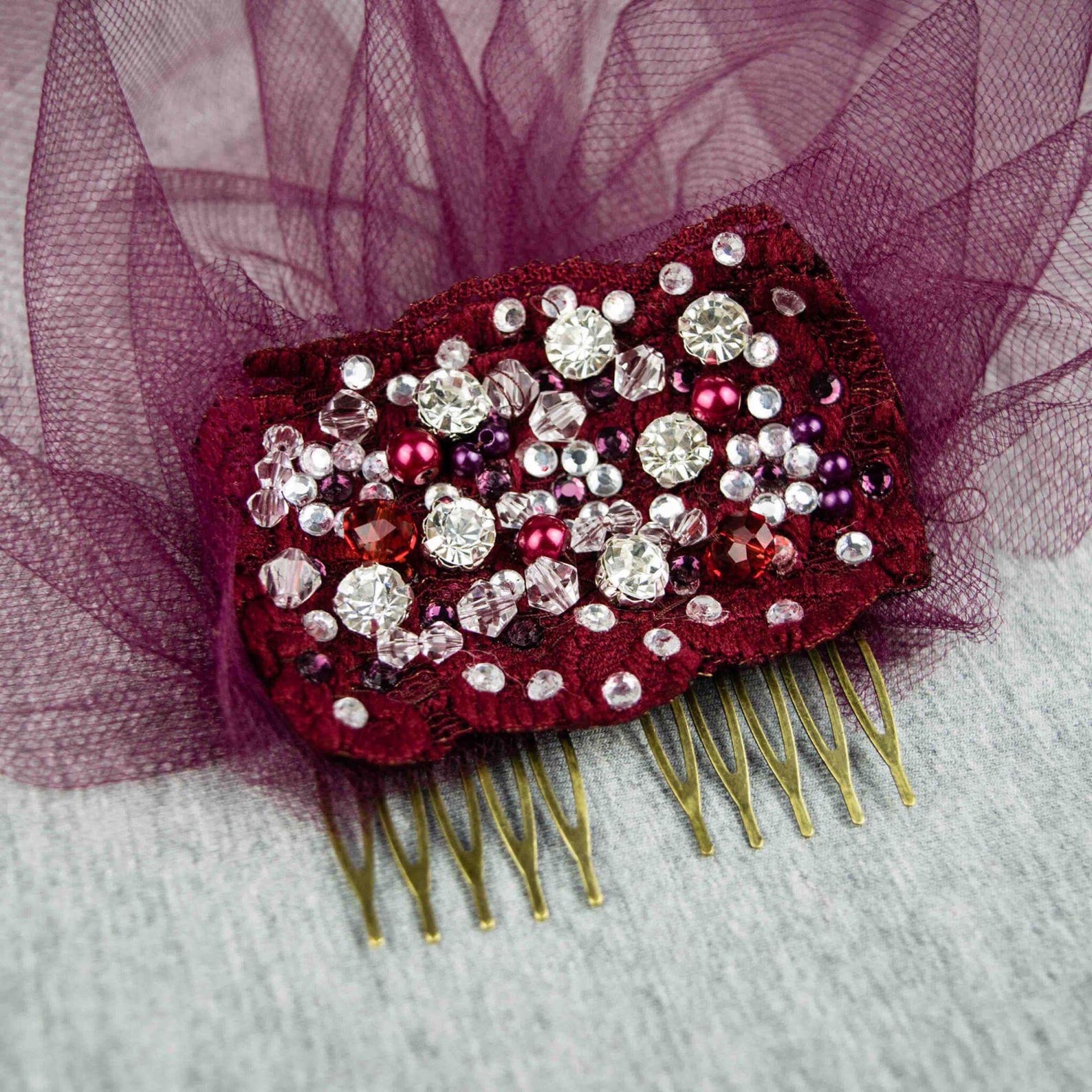 Burgundy Birdcage Veil / Russian Veil / Elegant Simple and | Etsy