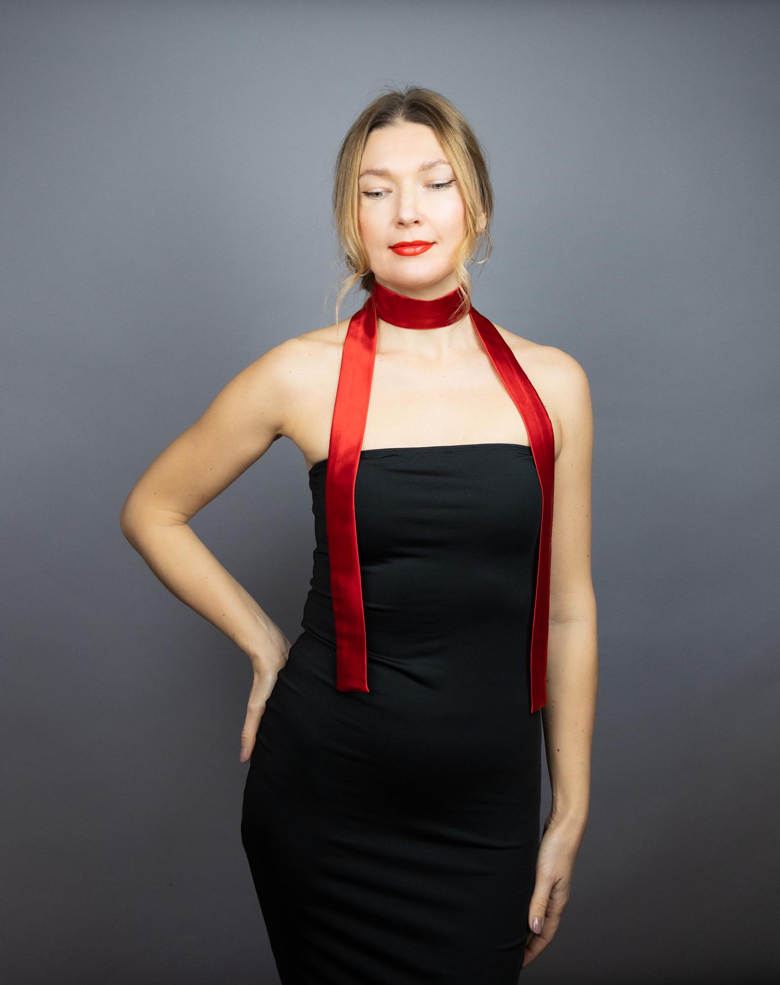 Red Scarf Red Satin Choker Scarf Red Scarf Neck Tie Women Accessories ...