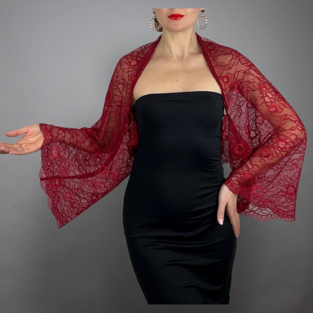 Red Lace Sleeves Bolero Red Lace Wrap Red Shrug Burgundy Red Evening ...