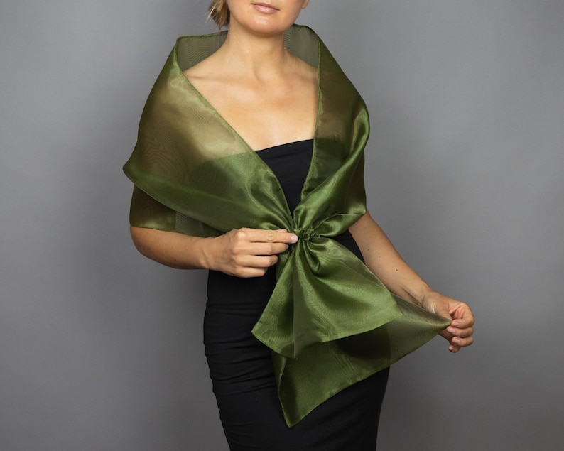 Olive Organza Wrap Olive Pull Through Wrap Olive Shawl Olive Bridesmaid ...