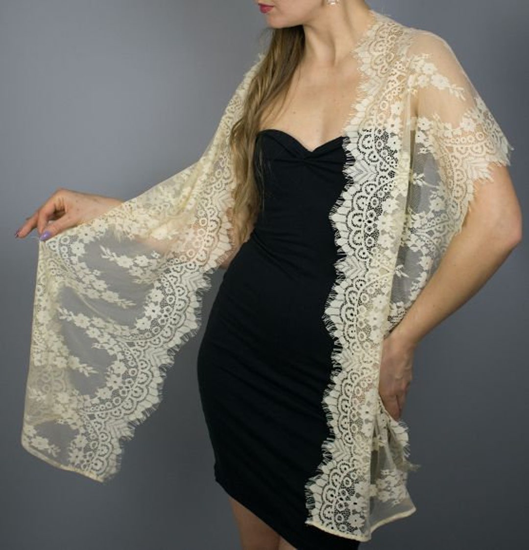Luxury Ivory Cream Beige Lace Wrap Shawl Bolero Shrug Wedding 170cm ...