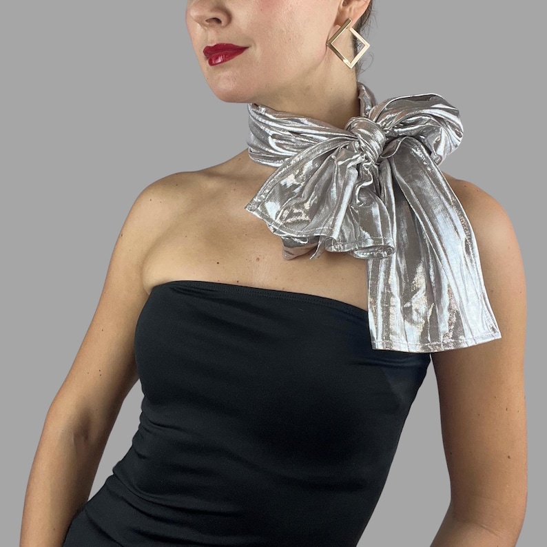 Luxury Soft Viscose Silver Metallic Neck Scarf Silver Tie ,party Neck ...