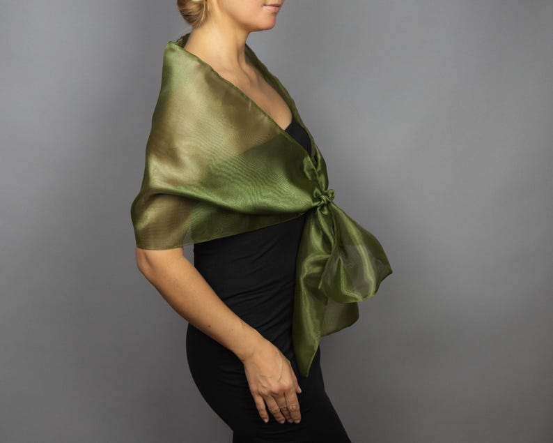 Olive Organza Wrap Olive Pull Through Wrap Olive Shawl Olive Bridesmaid ...