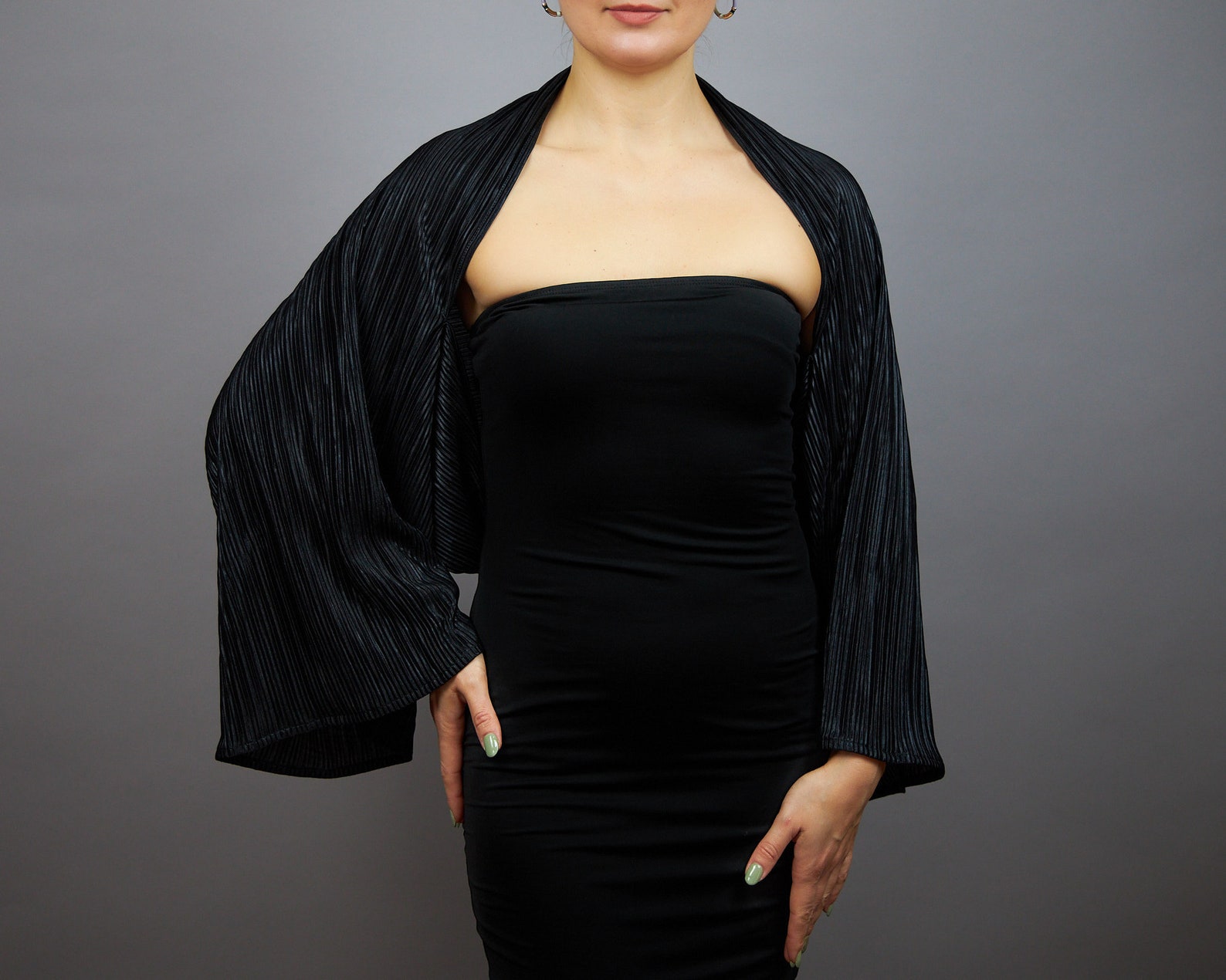 Black or Gray Stretch Capelet Wrap Shrug Sleeves Bolero Evening Outfit ...