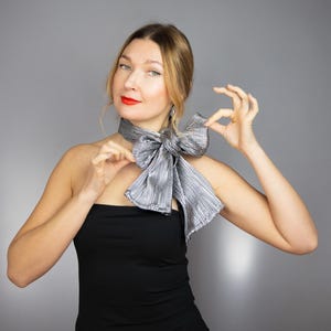 Luxury Soft Viscose Silver Metallic Neck Scarf Silver Tie ,party Neck ...